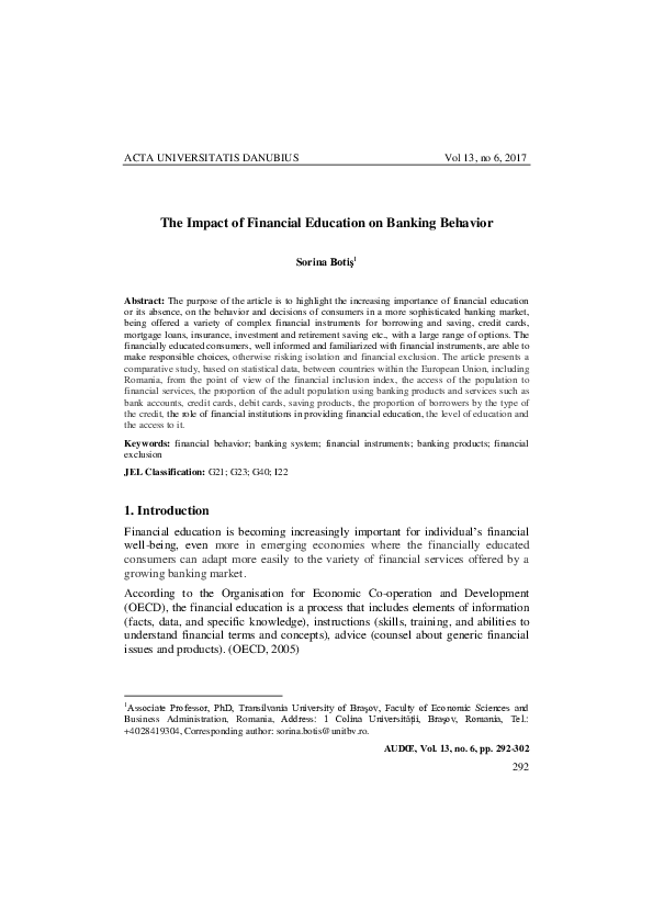 (PDF) The Impact of Financial Education on Banking Behavior