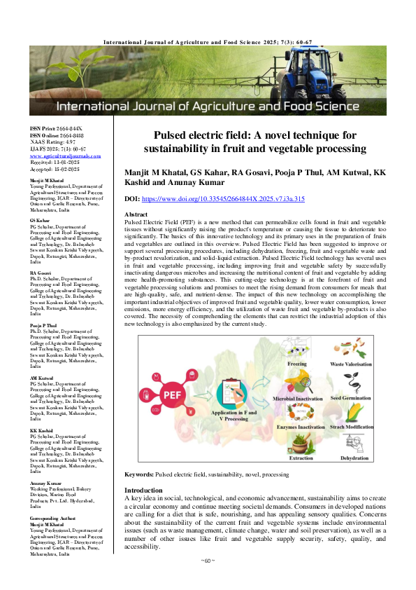 (PDF) Pulsed electric field: A novel technique for sustainability in fruit and vegetable processing