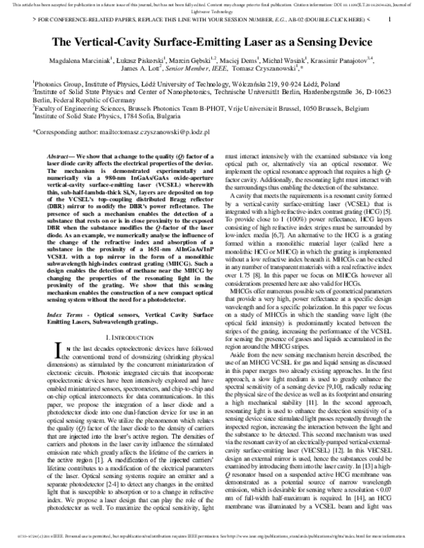 (PDF) The Vertical-Cavity Surface-Emitting Laser as a Sensing Device