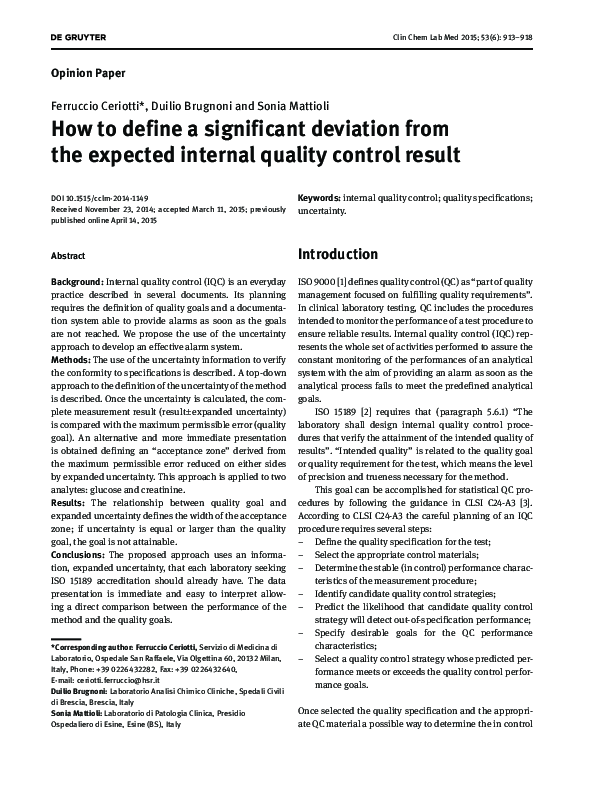 (PDF) How to define a significant deviation from the expected internal ...