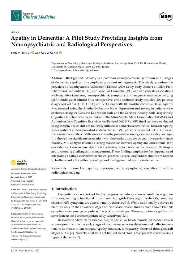 (PDF) Apathy in Dementia: A Pilot Study Providing Insights from ...