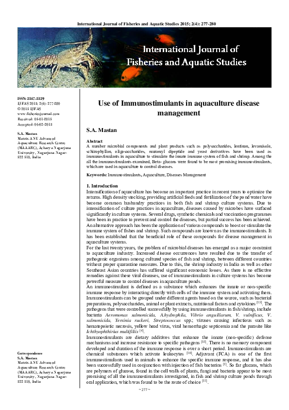 (PDF) Use of Immunostimulants in aquaculture disease management