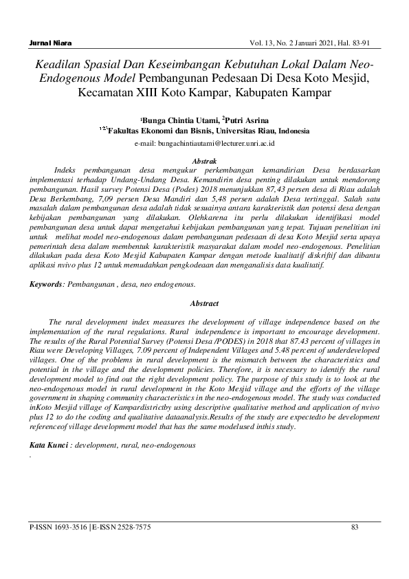 (PDF) Keadilan Spasial Dan Keseimbangan Kebutuhan Lokal Dalam Neo ...