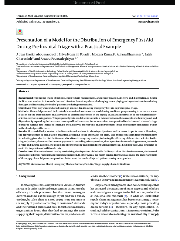 (PDF) Presentation of a Model for the Distribution of Emergency First ...