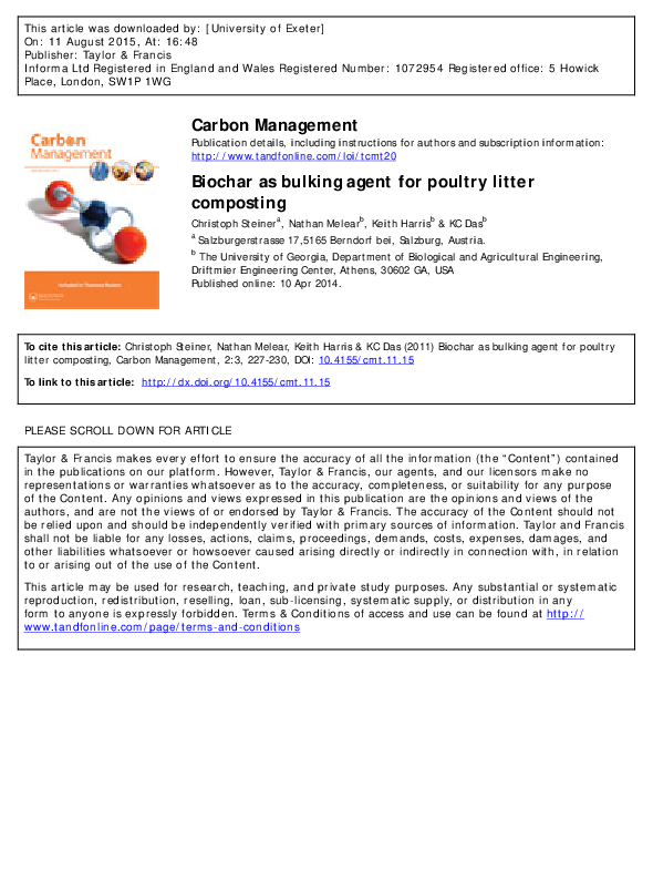(PDF) Biochar as bulking agent for poultry litter composting