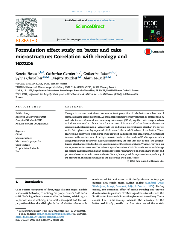 (PDF) Formulation effect study on batter and cake microstructure: Correlation with rheology and ...