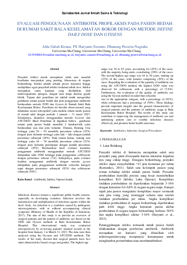 (PDF) Evaluasi Penggunaan Antibiotik Profilaksis Pada Pasien Bedah DI ...