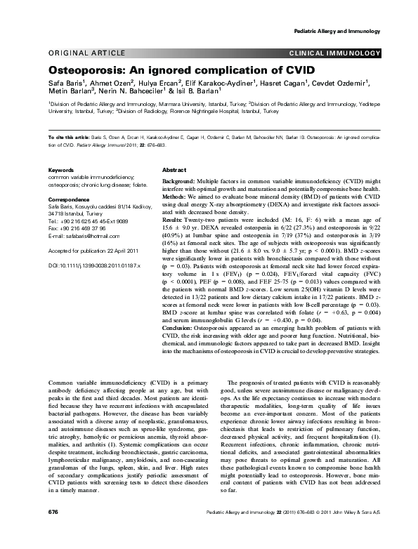 (PDF) Osteoporosis: An ignored complication of CVID