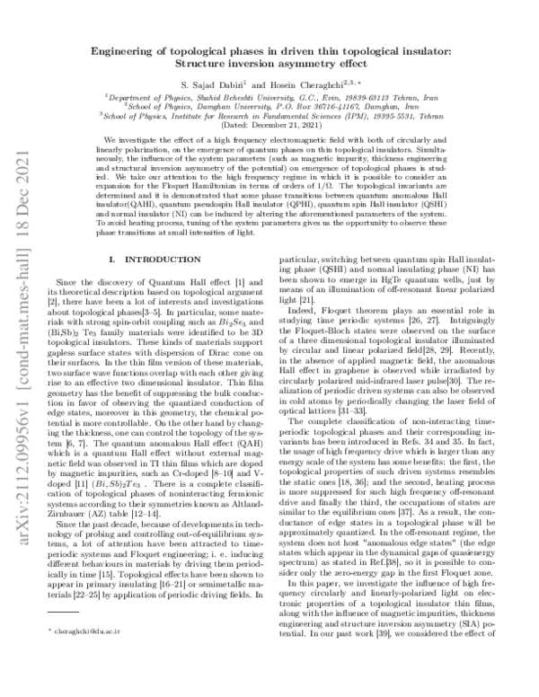 (PDF) Engineering of topological phases in driven thin topological insulators: Structure ...