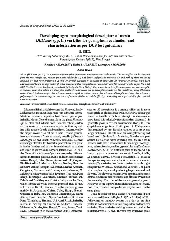 (PDF) Developing agro-morphological descriptors of mesta (Hibiscus spp ...