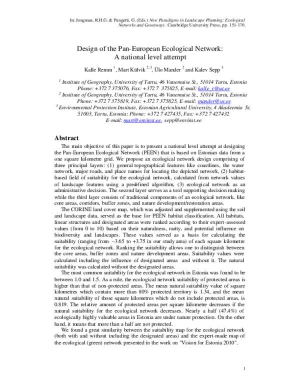 Design of the Pan-European Ecological Network: a national level attempt