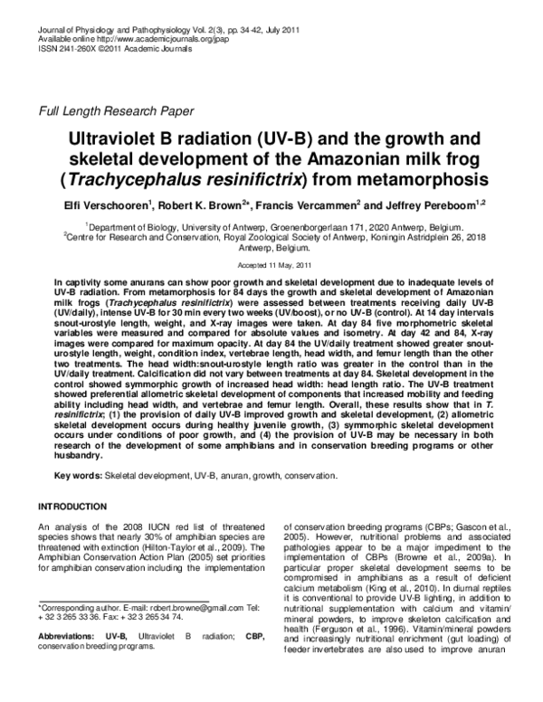 (PDF) Ultraviolet B radiation (UV-B) and the growth and skeletal development of the Amazonian ...