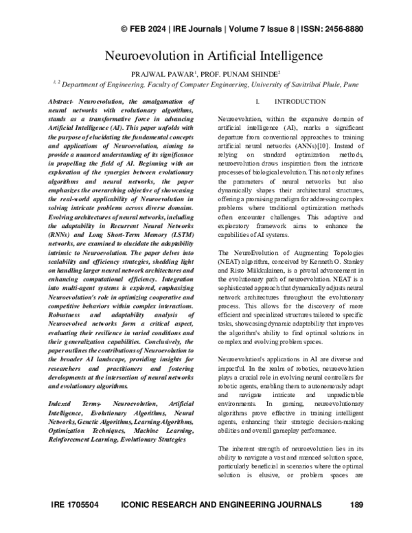 (PDF) Neuroevolution in Artificial Intelligence