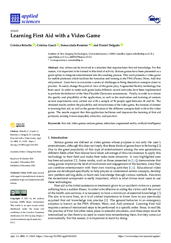 (PDF) Learning First Aid with a Video Game