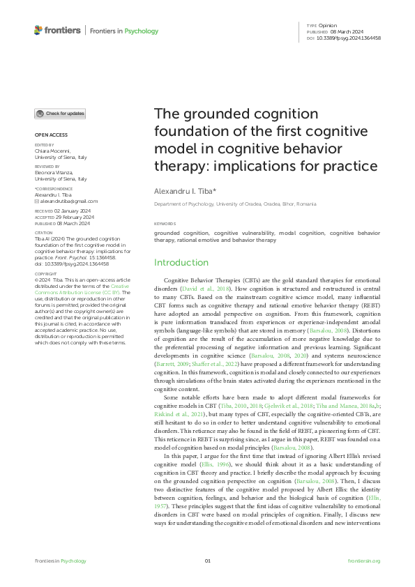 (PDF) The grounded cognition foundation of the first cognitive model in cognitive behavior ...