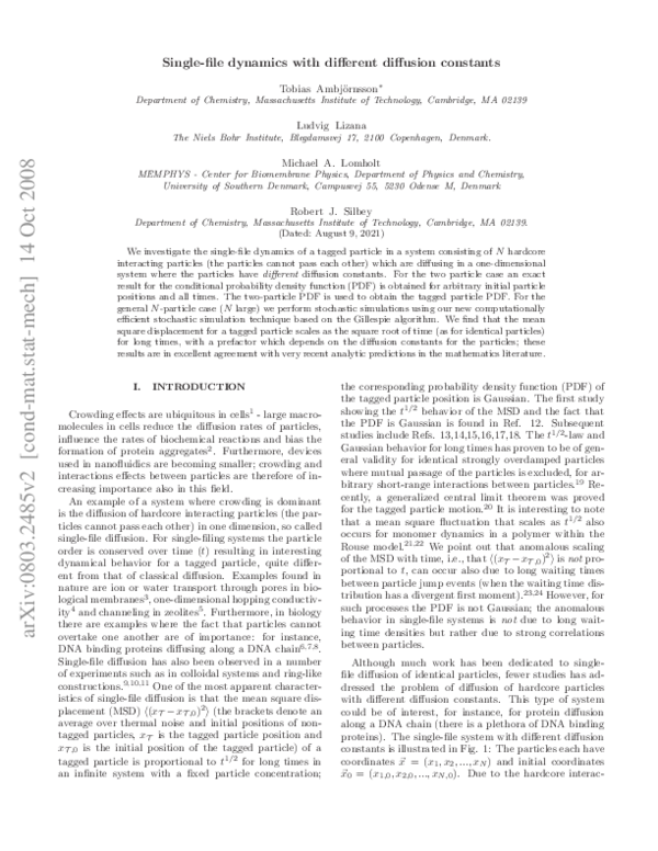 (PDF) Dynamics of two hardcore interacting particles with different diffusion constants in one ...