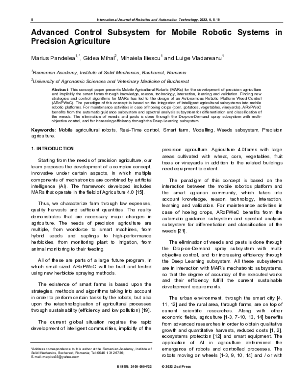 (PDF) Advanced Control Subsystem for Mobile Robotic Systems in Precision Agriculture