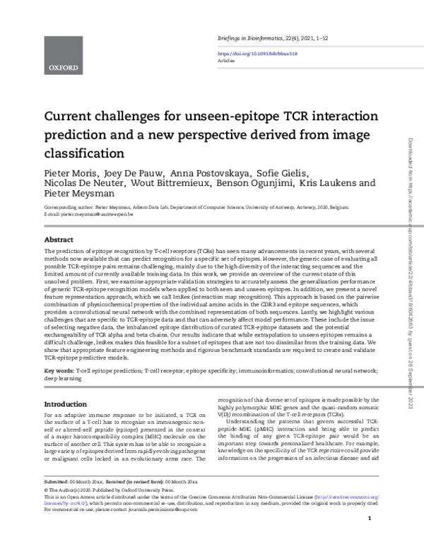 (PDF) Current challenges for unseen-epitope TCR interaction prediction ...