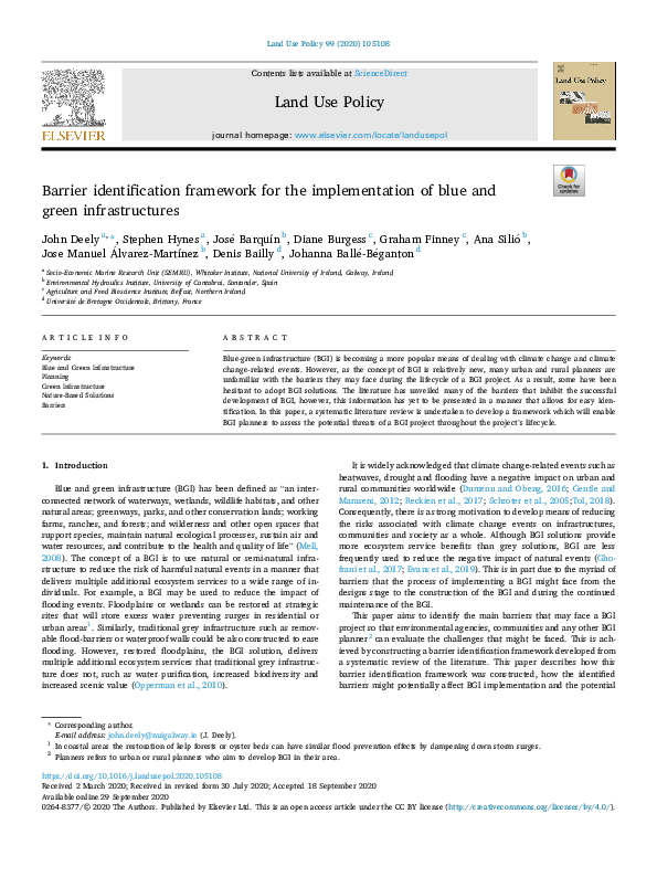 (PDF) Barrier identification framework for the implementation of blue and green infrastructures