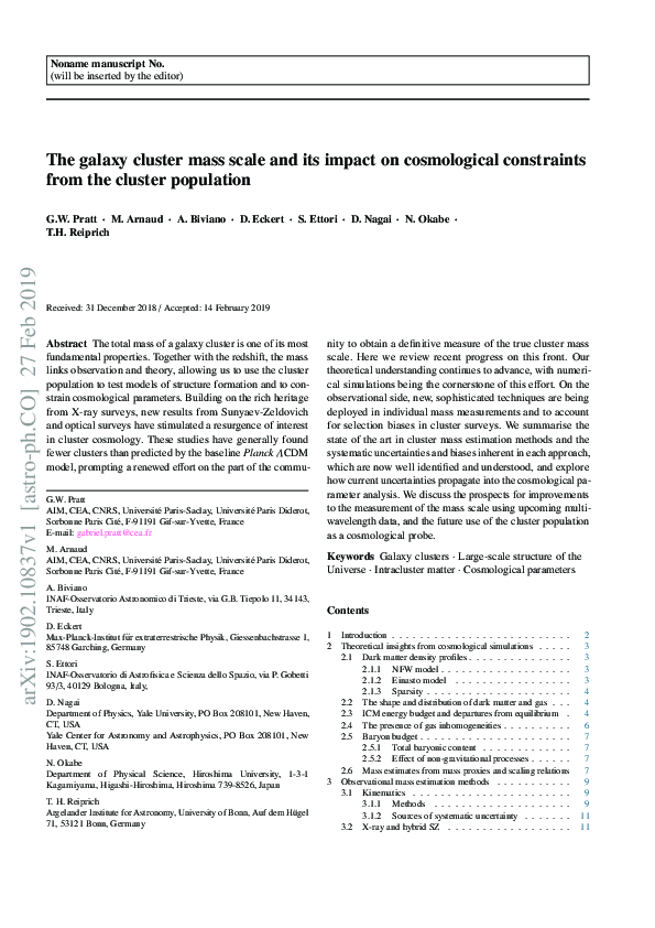 (PDF) The Galaxy Cluster Mass Scale and Its Impact on Cosmological ...