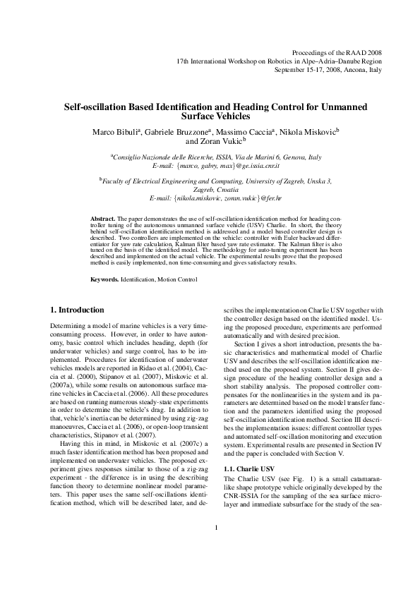 (PDF) Self-oscillation based identification and heading control for unmanned surface vehicles