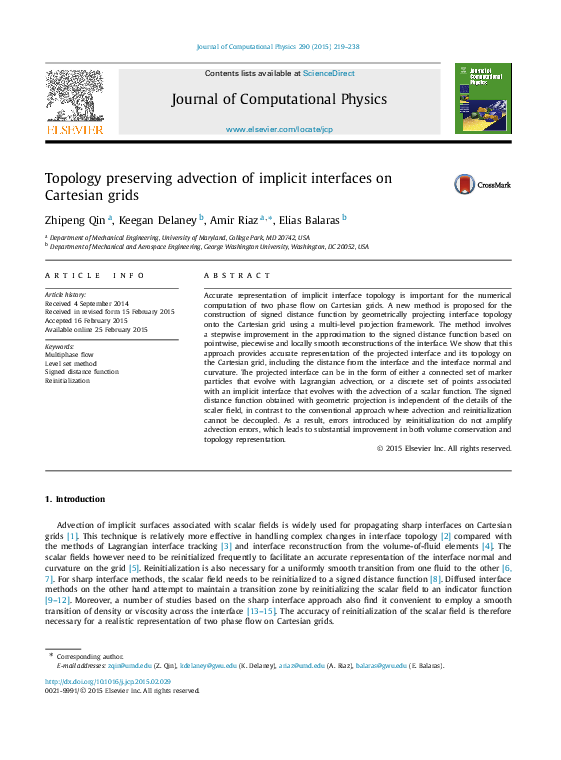 (PDF) Topology preserving advection of implicit interfaces on Cartesian ...