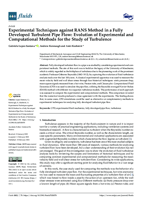 (PDF) Experimental Techniques against RANS Method in a Fully Developed ...