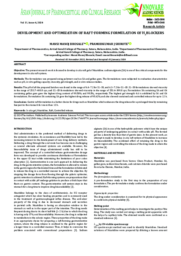 (PDF) DEVELOPMENT AND OPTIMIZATION OF RAFT-FORMING FORMULATION OF H 2 BLOCKERS