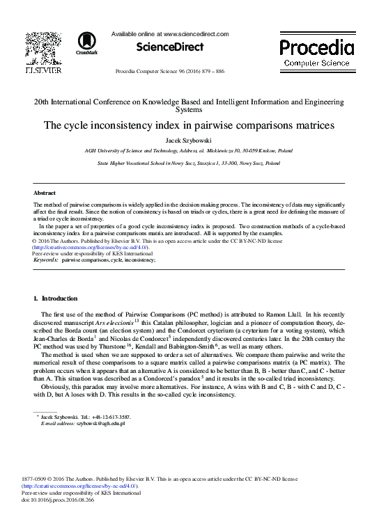 (PDF) The Cycle Inconsistency Index in Pairwise Comparisons Matrices