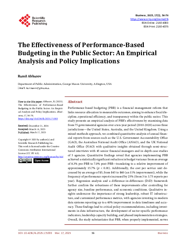 (PDF) The Effectiveness of Performance-Based Budgeting in the Public Sector: An Empirical ...