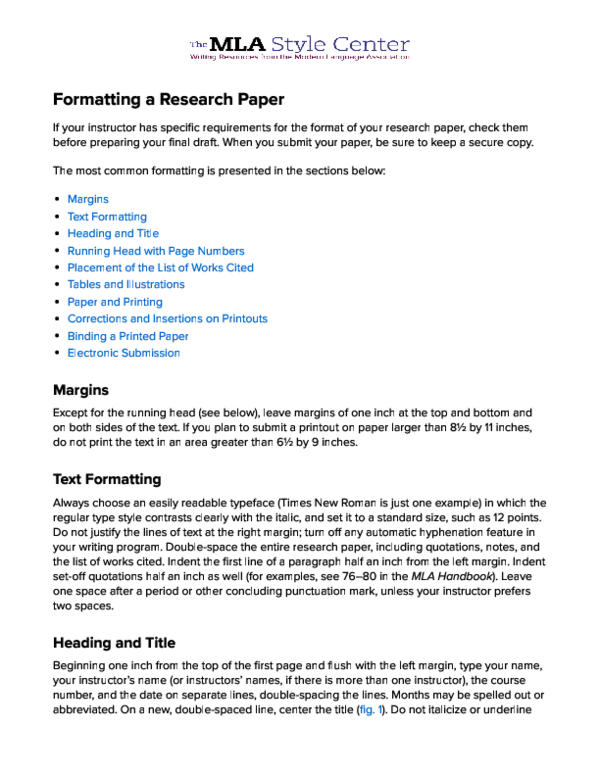 (PDF) Formatting MLA Style Research Paper