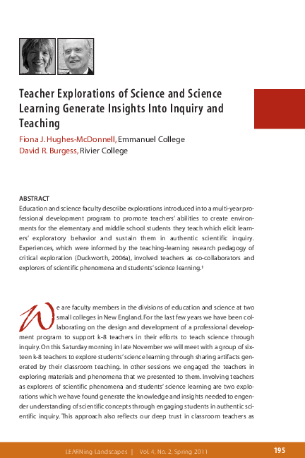 (PDF) Teacher Explorations of Science and Science Learning Generate ...