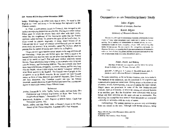 (PDF) Onomastics as an Interdisciplinary Study