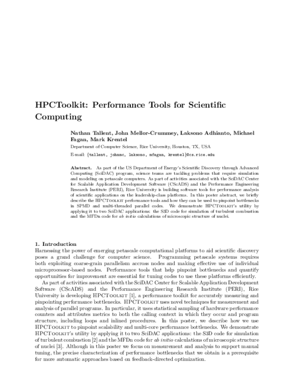 (PDF) HPCToolkit: performance tools for scientific computing