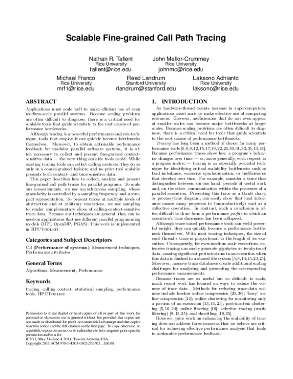 Scalable fine-grained call path tracing