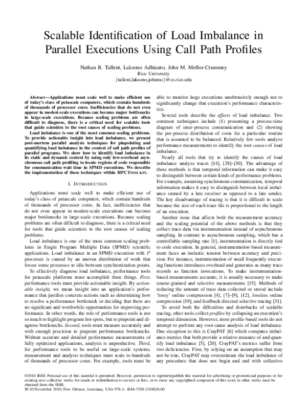 (PDF) Scalable Identification of Load Imbalance in Parallel Executions Using Call Path Profiles