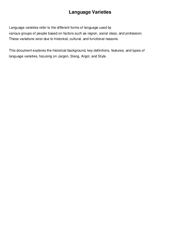 (PDF) Language Varieties Detailed 1