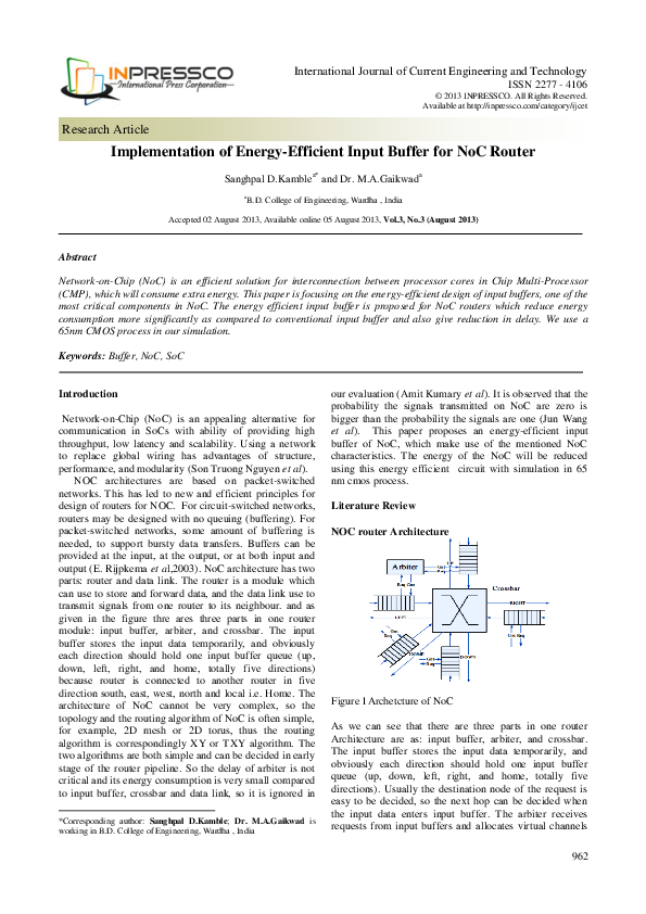 Pdf Implementation Of Energy Efficient Input Buffer For Noc Router
