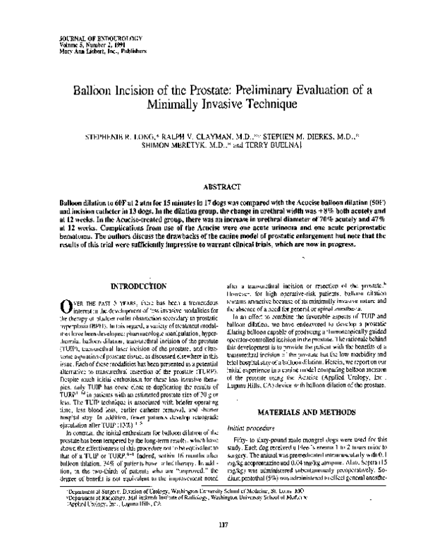 (PDF) Balloon Incision of the Prostate: Preliminary Evaluation of a ...