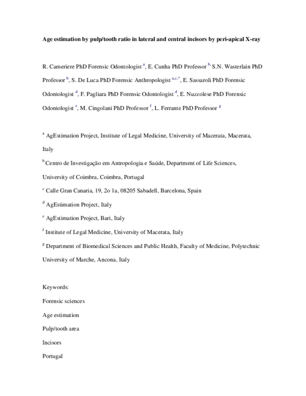 (PDF) Age estimation by pulp/tooth ratio in lateral and central incisors by peri-apical X-ray
