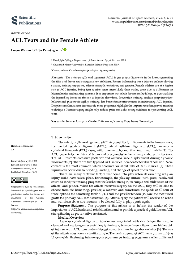 (PDF) ACL Tears and the Female Athlete