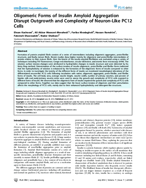 (PDF) Oligomeric Forms of Insulin Amyloid Aggregation Disrupt Outgrowth ...