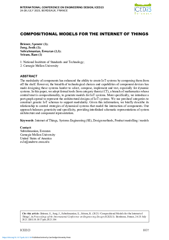 (PDF) Compositional Models for the Internet of Things
