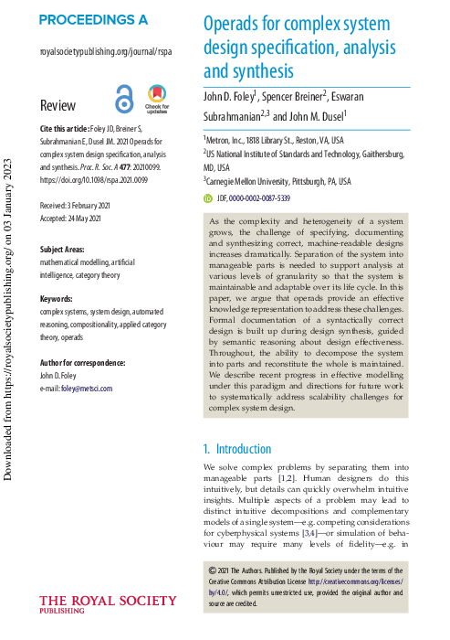 (PDF) Operads for complex system design specification, analysis and synthesis