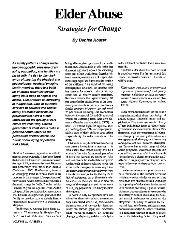 (PDF) Elder Abuse: Strategies for Change