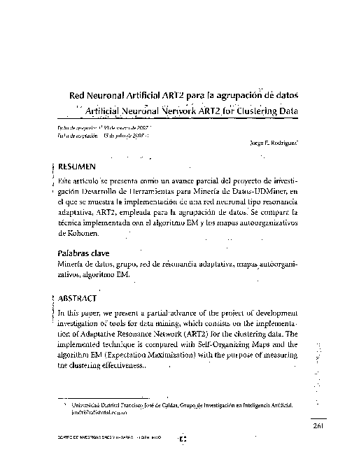 (PDF) Red Neuronal Artificial ART2 para la agrupación de datos