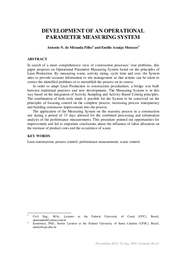 (PDF) Development of An Operational Parameter Measuring System