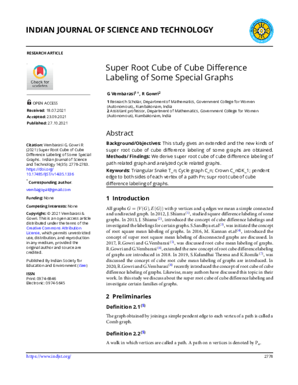 (PDF) Super Root Cube of Cube Difference Labeling of Some Special Graphs