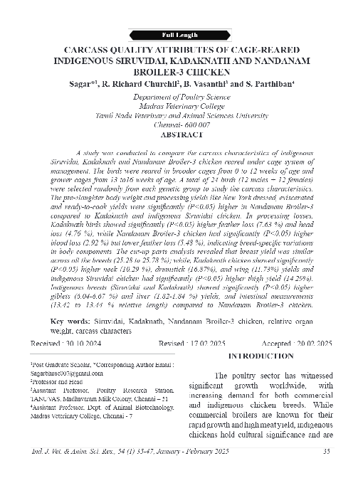 (PDF) CARCASS QUALITY ATTRIBUTES OF CAGE-REARED INDIGENOUS SIRUVIDAI ...