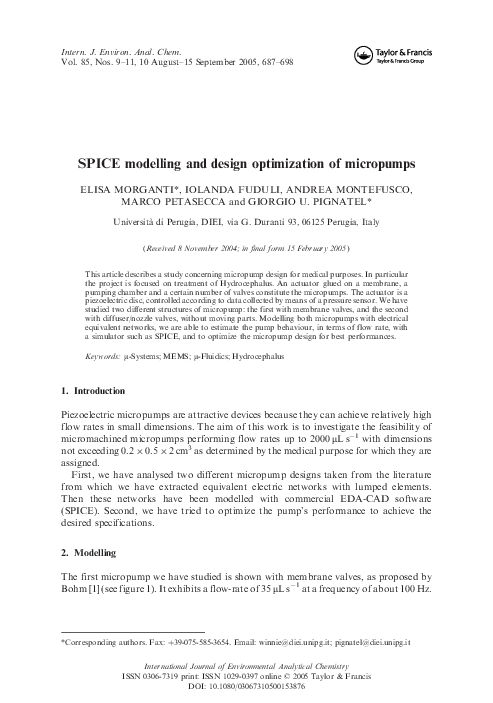 (PDF) SPICE modelling and design optimization of micropumps